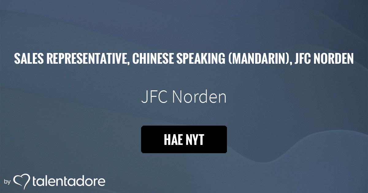 Sales Representative, Chinese speaking (Mandarin), JFC Norden | JFC Norden